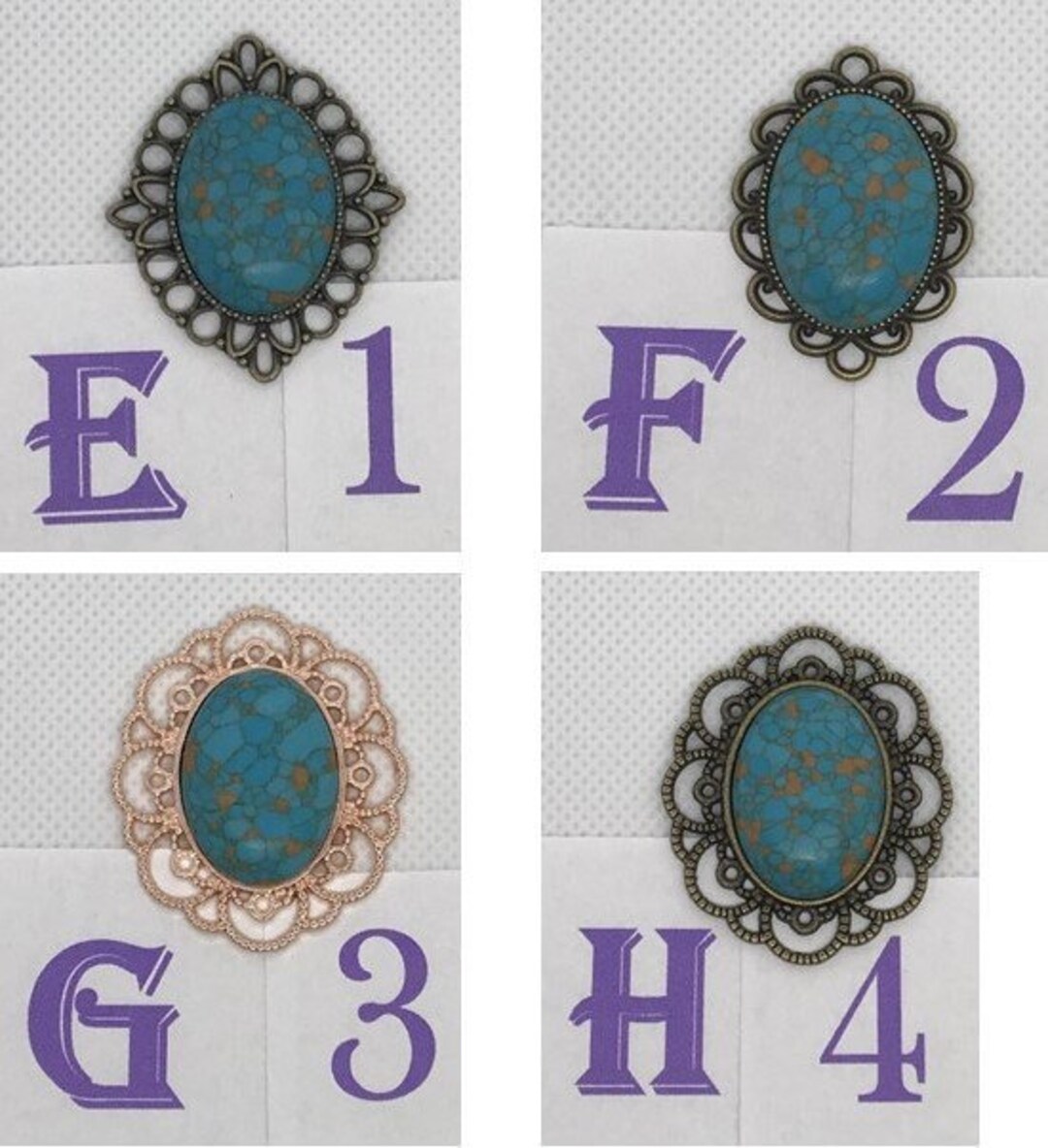 Oval Brass Base With Turquoise Stone Cabochon - 4 Different Bases to ...