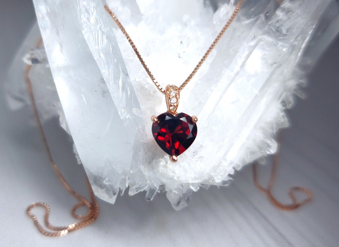 Garnet Heart Necklace | Genuine Garnet Pendant | Minimalist Red Garnet ...