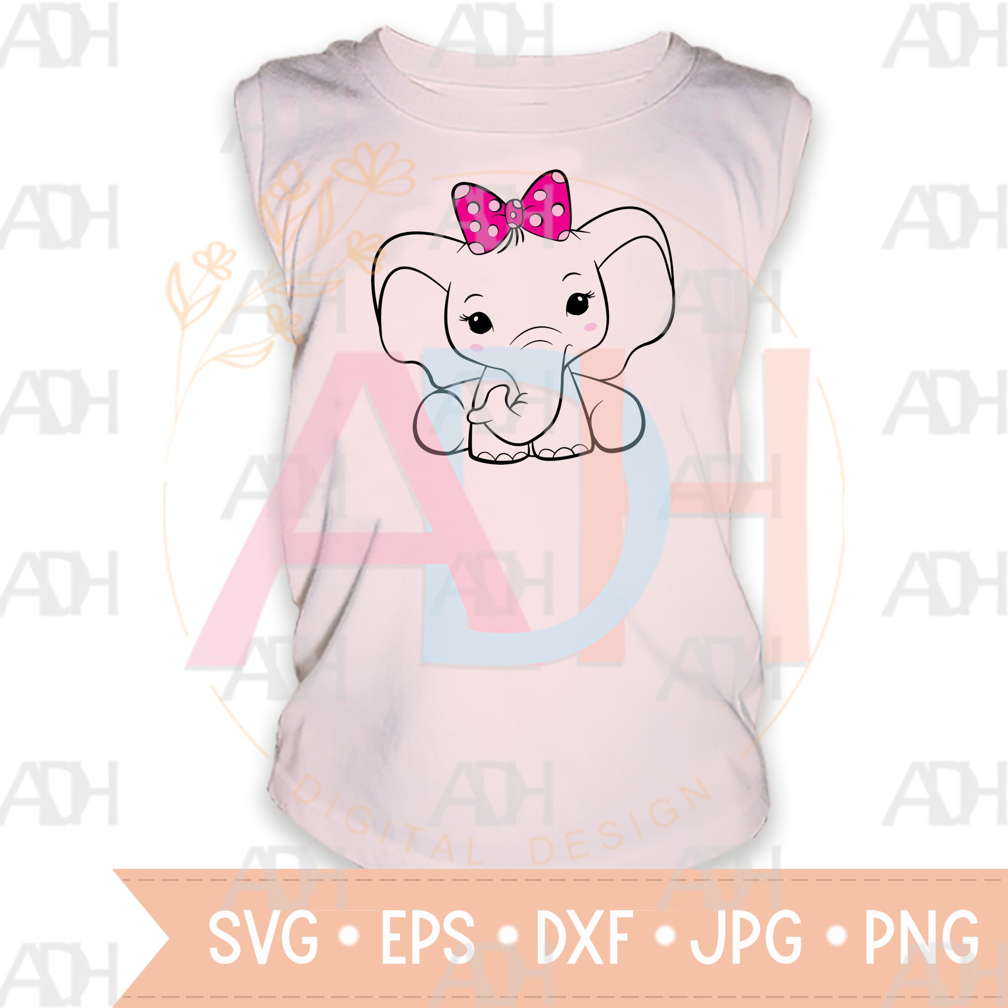 Baby Girl Elephant With Bow SVG Cute Elephant SVG Cute Baby Elephant ...