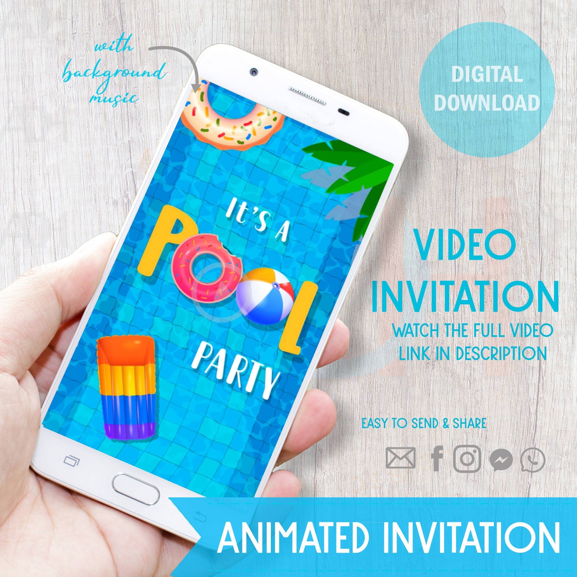 Pool Party Video Invitation Pool Party Animated Invitation Summer ...