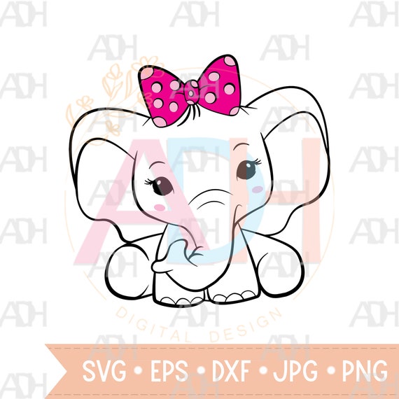 Baby Girl Elephant With Bow SVG Cute Elephant SVG Cute | Etsy