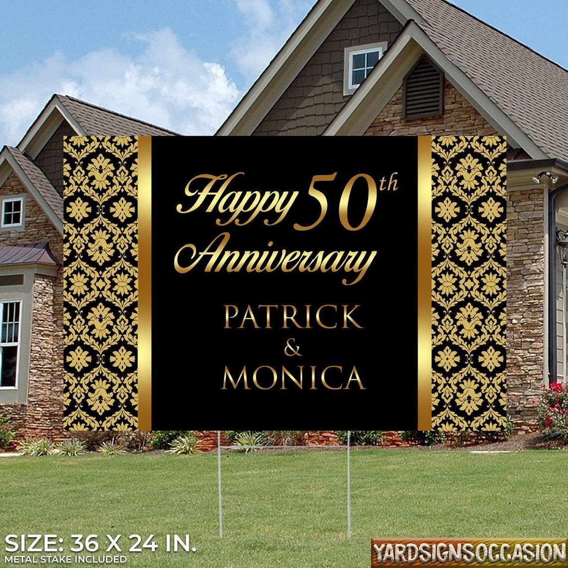 Golden Anniversary Yard Sign Happy 50th Anniversary Black and Gold Yard ...