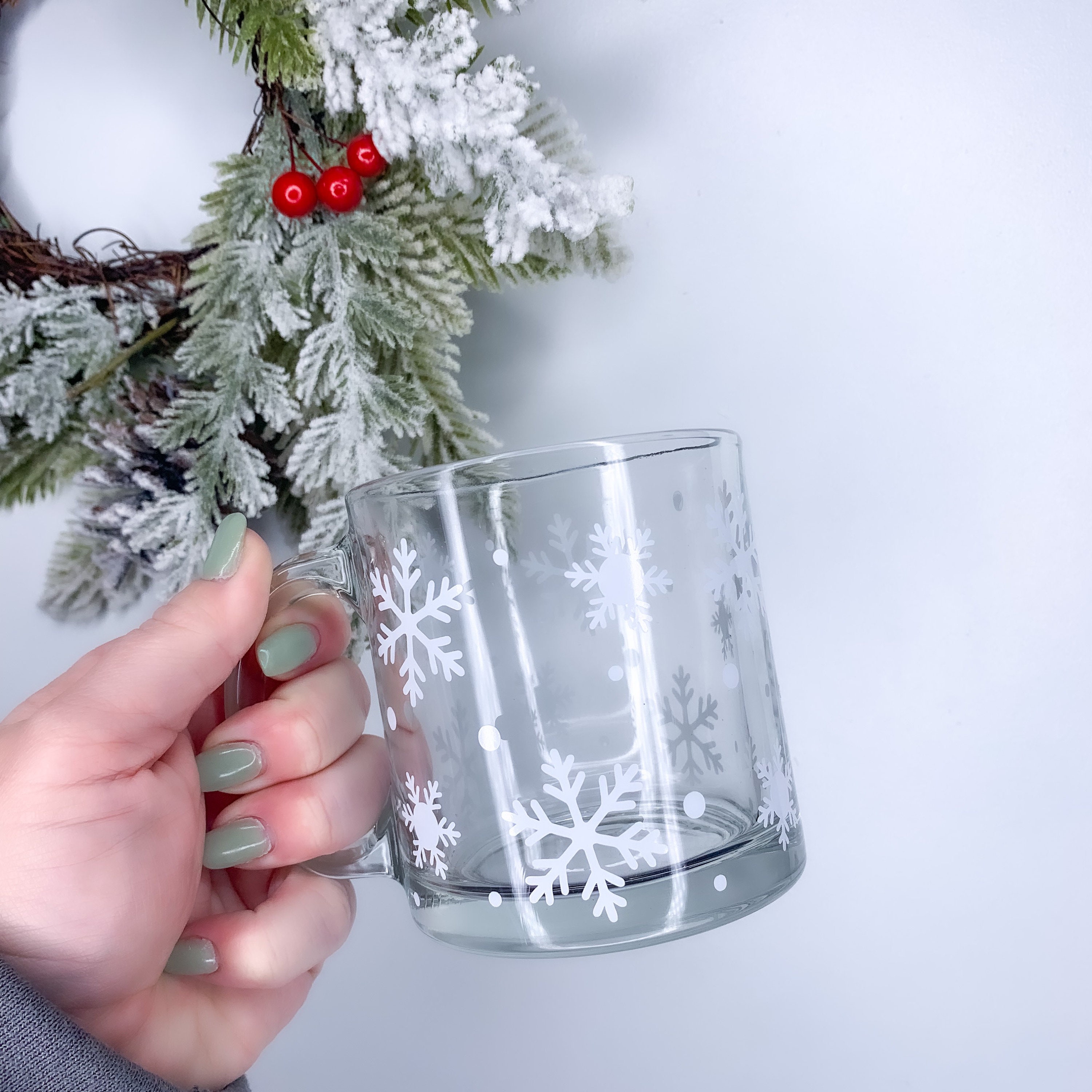 Snowflakes Clear Coffee Mug | Snowflake Wrap | Holiday Coffee Mug - Etsy