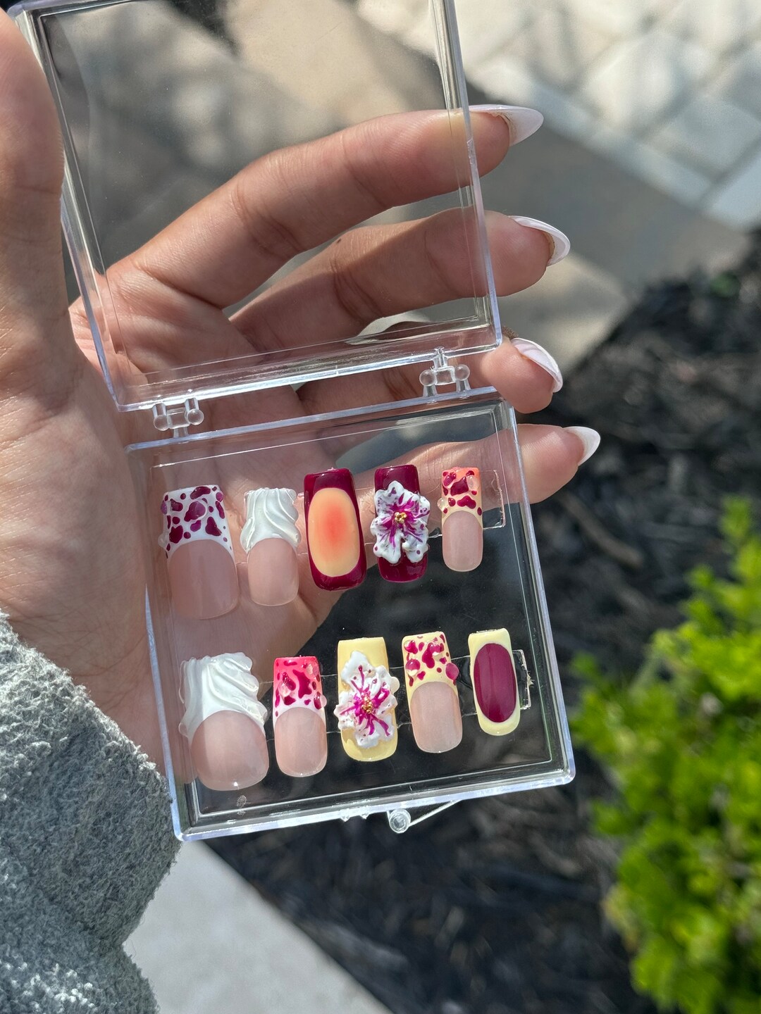 Square Press on Nails | 3D Nails | Gel Nails | Orchid Nails | Trendy ...