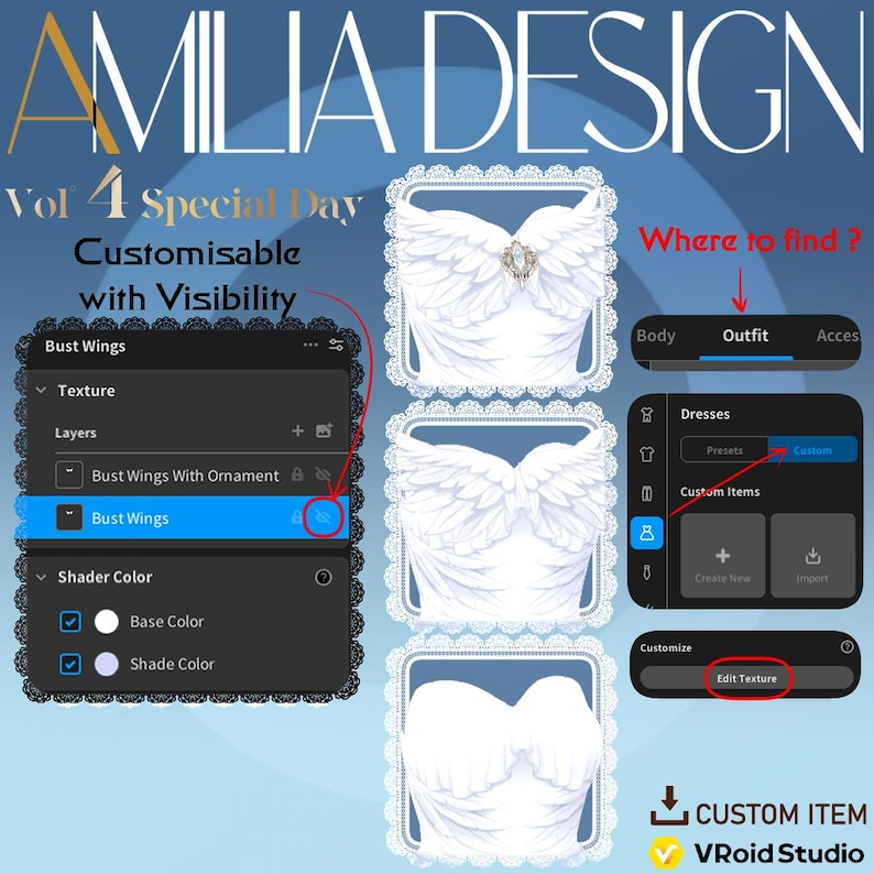 Vroid Outfit Set of WHITE SWAN Dress [vroid Stable Ver.] Custom Items ...