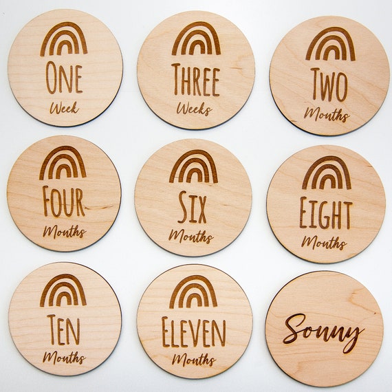 Wooden Baby Milestone Discs 9 SET Double Sided Milestone | Etsy UK