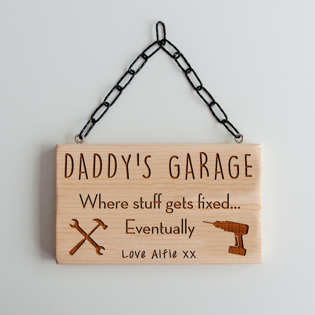 Personalised Garage Sign, Sign With Steel Hanging Chain, Workshop Sign ...