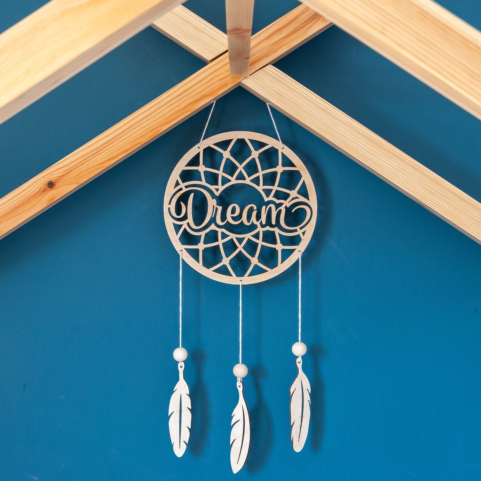 Wooden Dream Catcher With Hanging Wooden Feathers Nursery - Etsy