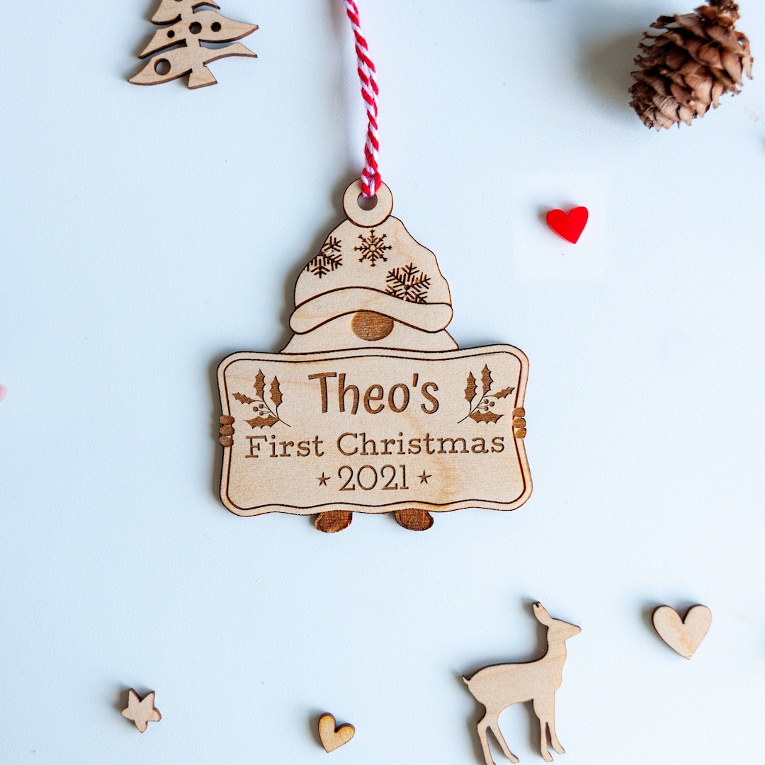 Personalized Baby's First Christmas Bauble: Engraved Wood Gonk Gnome - Etsy