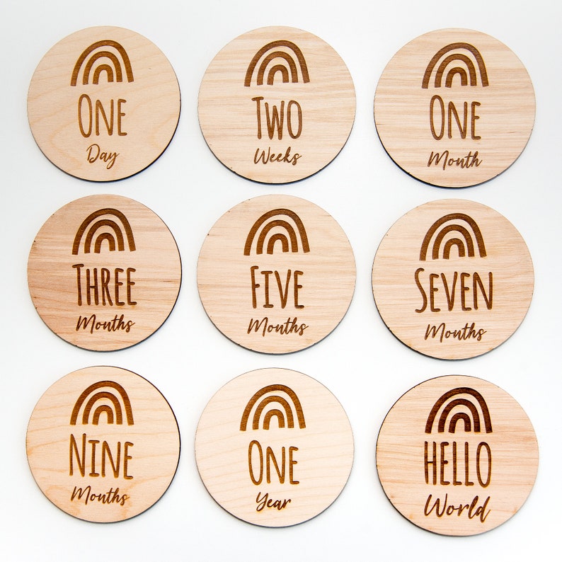 Wooden Baby Milestone Discs 9 SET Double Sided Milestone | Etsy UK