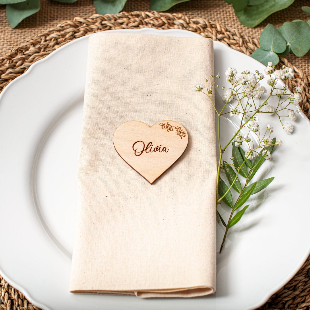 Personalized Wooden Heart Place Cards: Laser Engraved Wedding Table ...