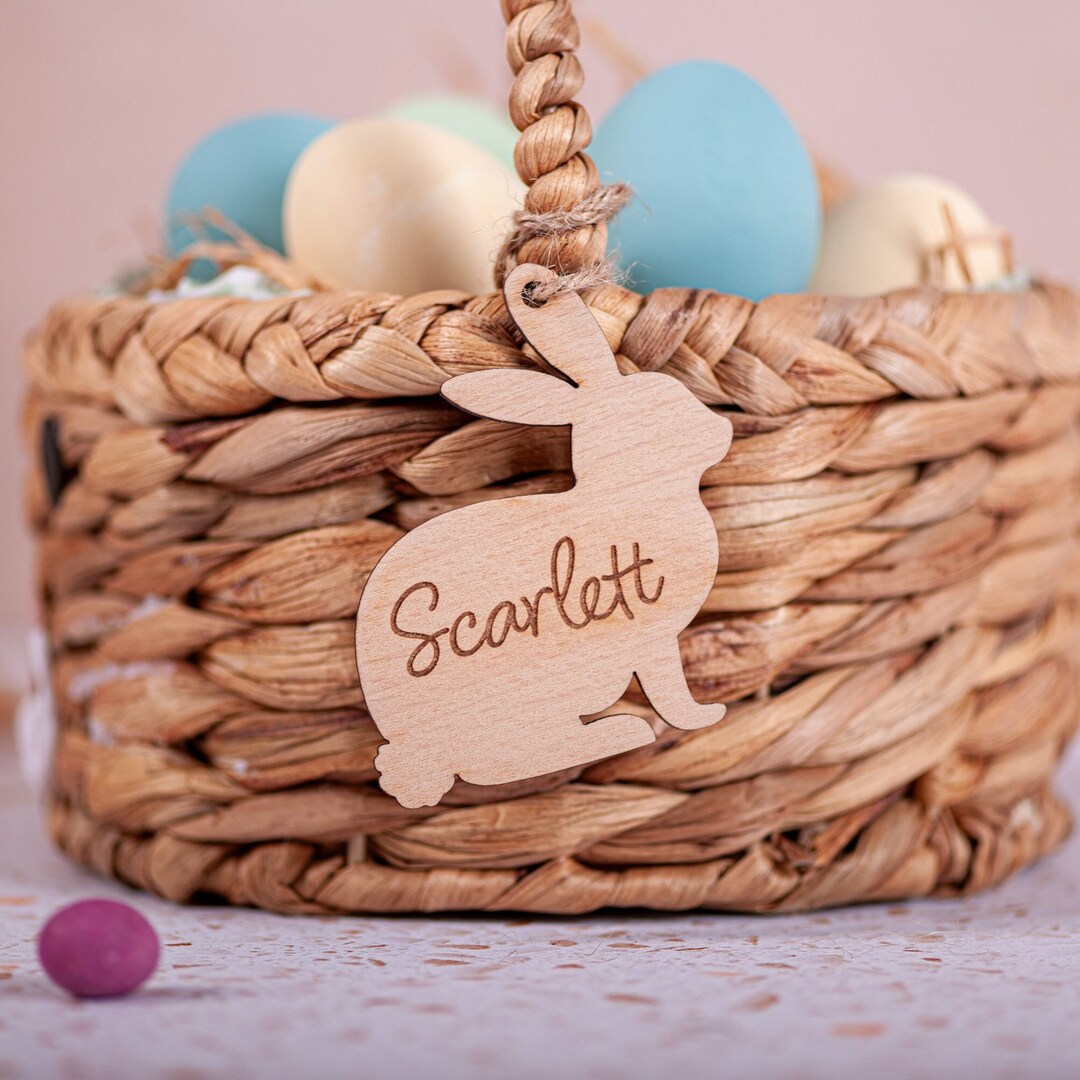 Easter Bunny Basket Tag, Easter Egg Hunt Label, Wooden Baby Easter Gift ...