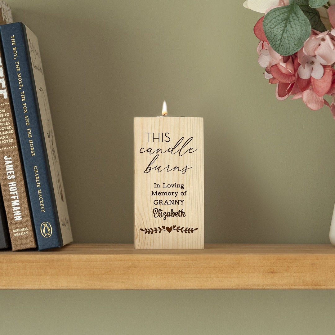 In Loving Memory Remembrance Candle Holder, Wooden Block Personalised ...