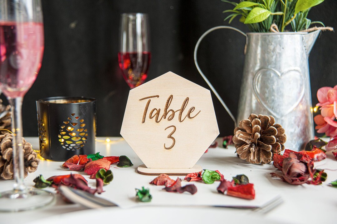 Wooden Wedding Table Number: Heptagon Laser Plywood, Personalized - Etsy