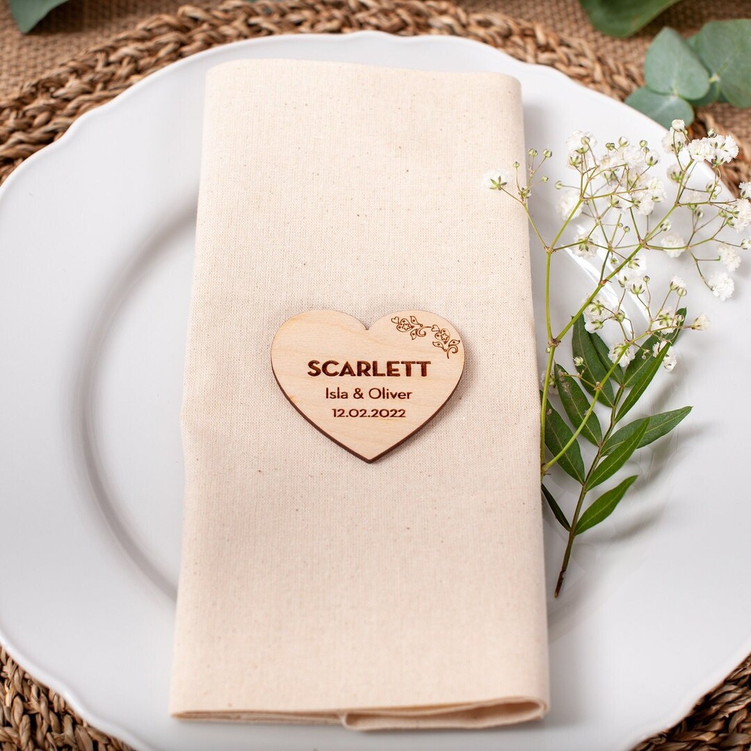 Personalised Wood Heart Place Card, Engraved Wedding Table Decor, Place ...