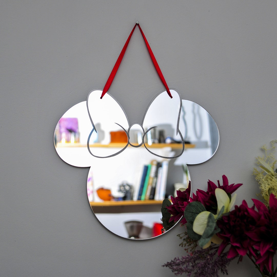 Minnie Mouse Inspired, Cute Mouse Head Acrylic Mirror, With Bow Tie ...