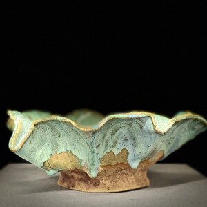 Dripped Bowl Gorgeous Rippled Rim, Blue Aqua Hues Drip Glazed, 8 ...