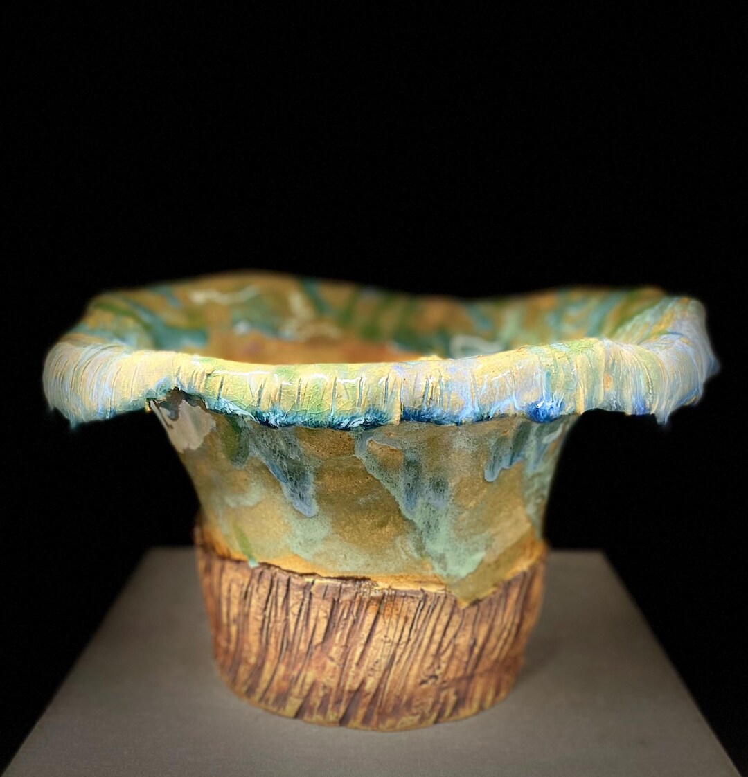 Waterfall Style Overflow Blue Drips, Round Textured Base, 10 Handmade ...