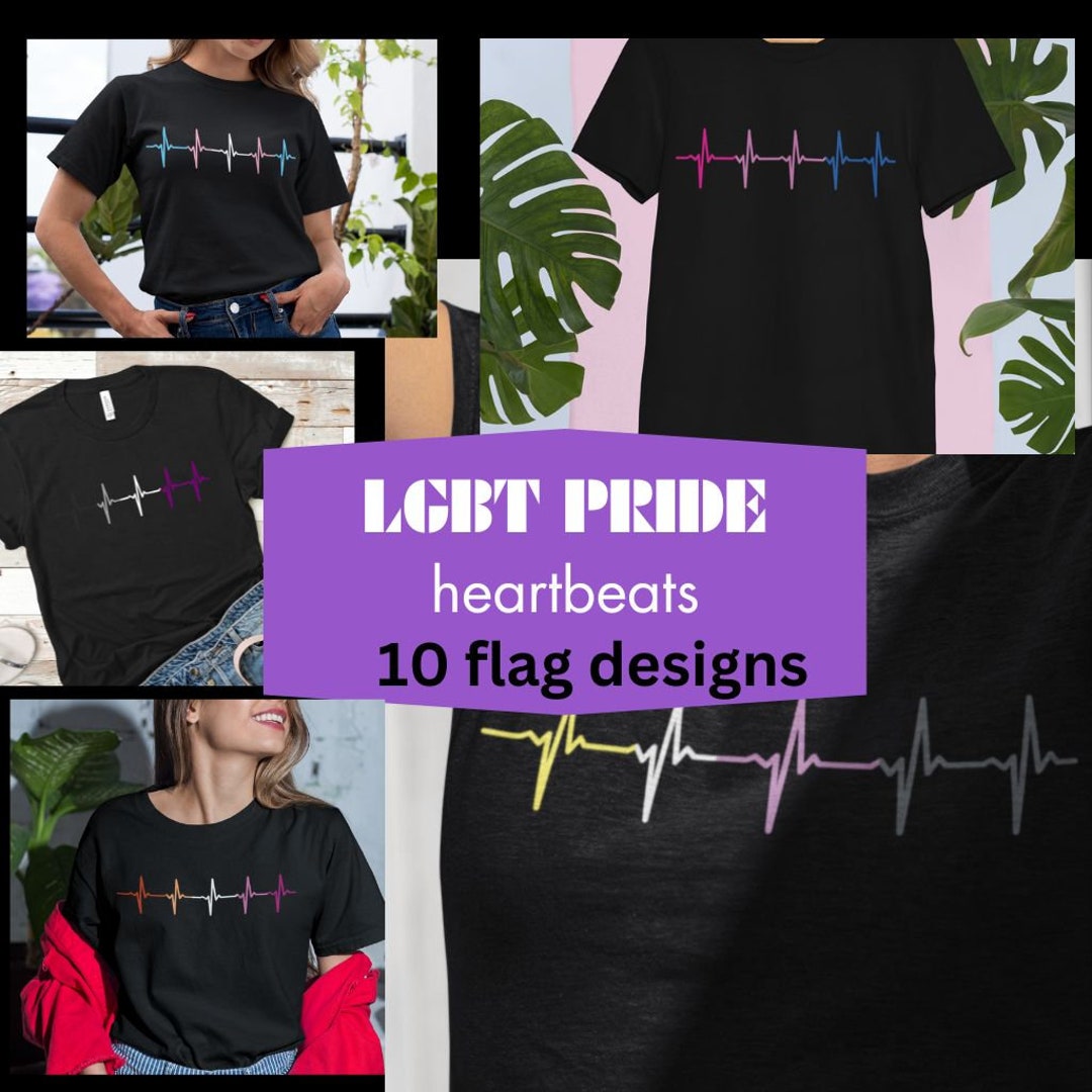 LGBTQ Pride Heartbeat T-shirt Bundle PNG, Trans Bisexual Nonbinary ...
