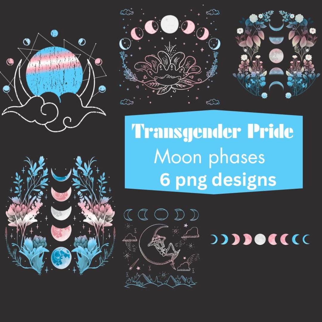 Transgender Moon Phases T-shirt Bundle PNG, Trans Pride Designs ...