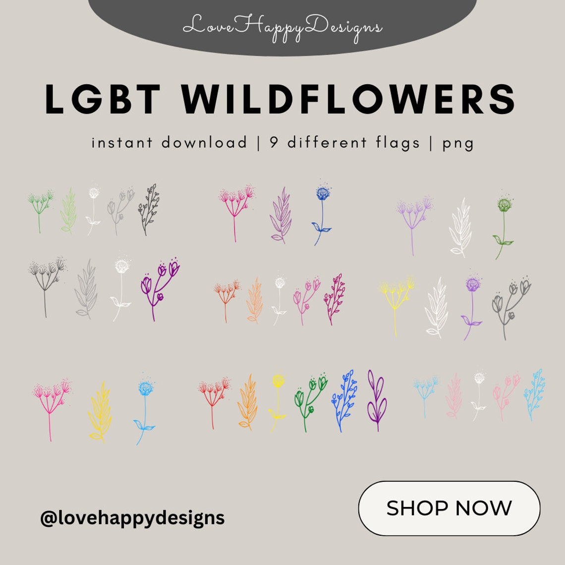 LGBT Wildflowers Png, Floral Pride Flag Designs, Instant Digital ...