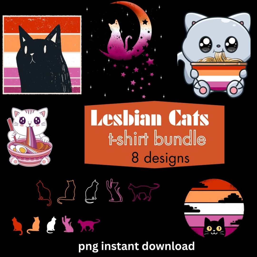 Lesbian Pride Cats T-shirt Bundle PNG, WLW Pride Kitten Designs ...