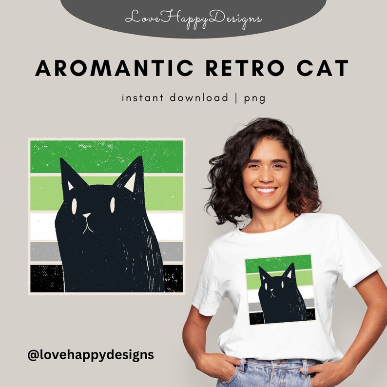 Aromantic Retro Cat PNG Aro Pride Flag Shirt Instant Digital Download ...