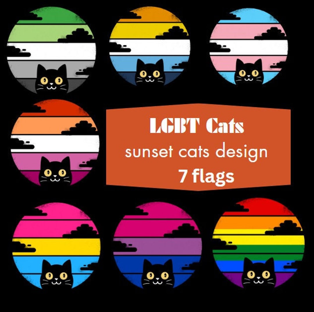 LGBT Pride Sunset Cats, Queer PNG Pride Flag Asexual Bisexual Lesbian ...