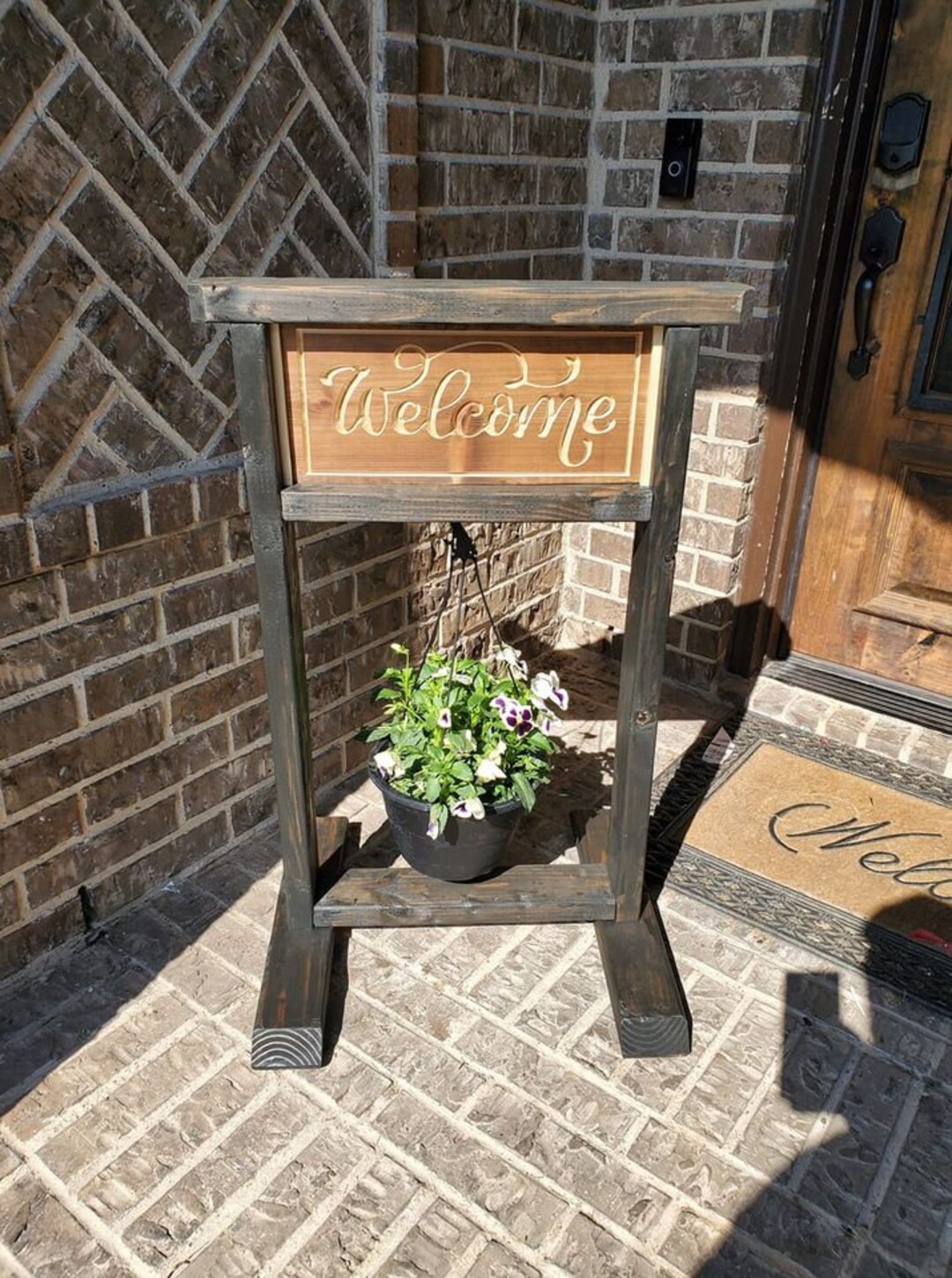 Welcome Wood Hanging Flower Holder Sign | Welcome Sign for Porch ...