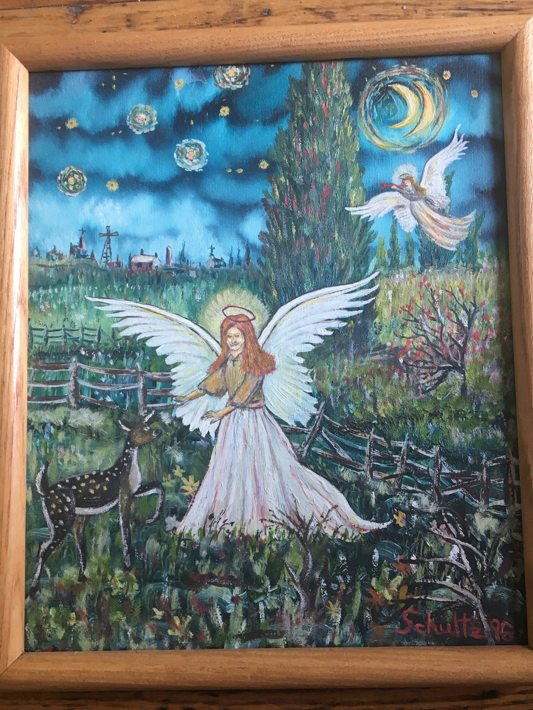 Schultz 96 Detailed Acrylic Painting of Two Angels in Field - Etsy