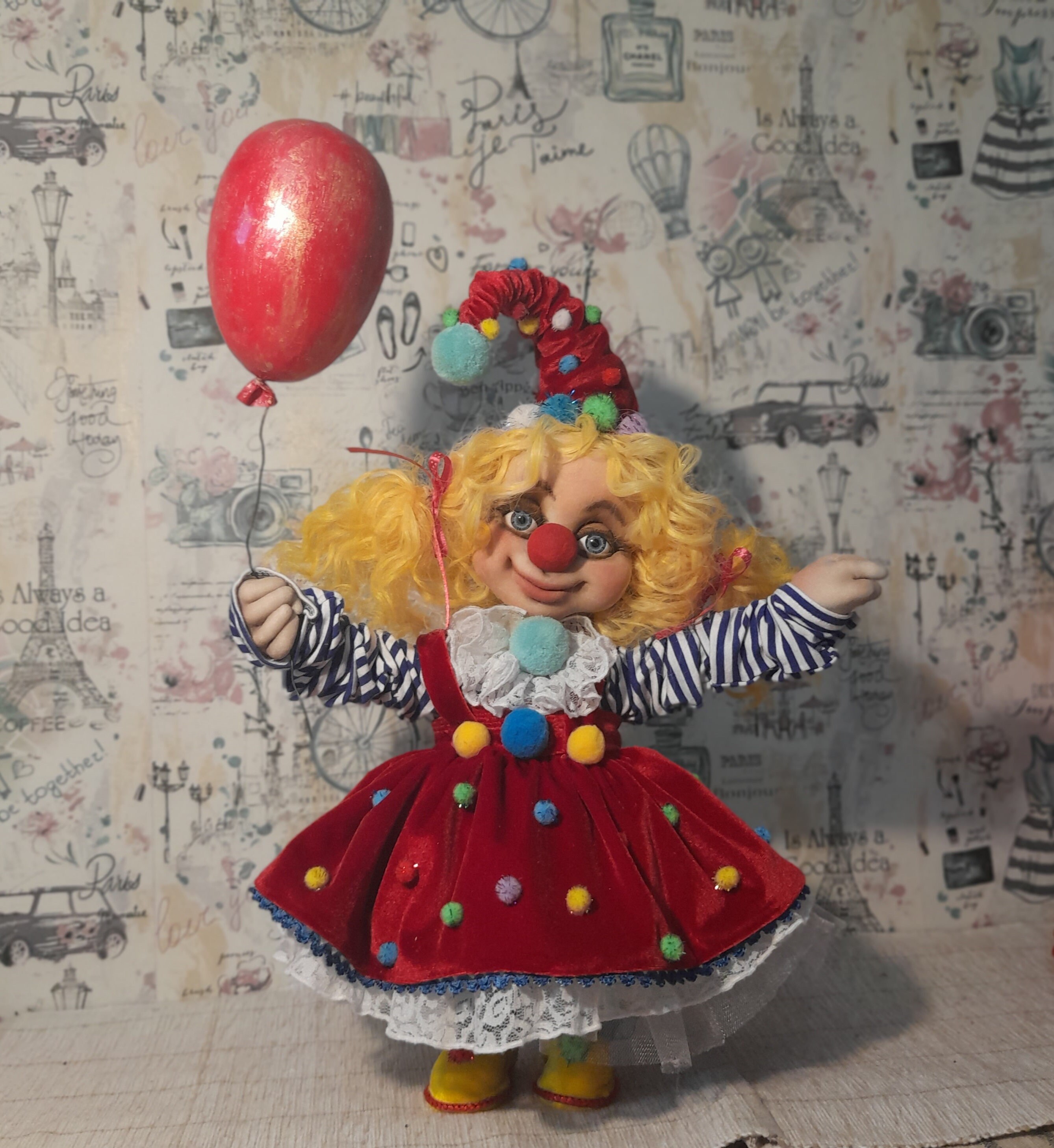 SOLD. Clown Doll. Handmade Cleaver, Art Doll, Collection Doll, Funny ...