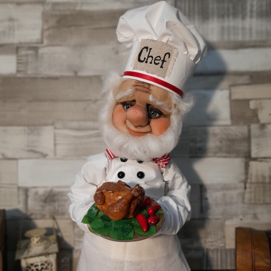 Chef With Fried Chicken Interior Textile Doll Handmade Gnome Cook ...