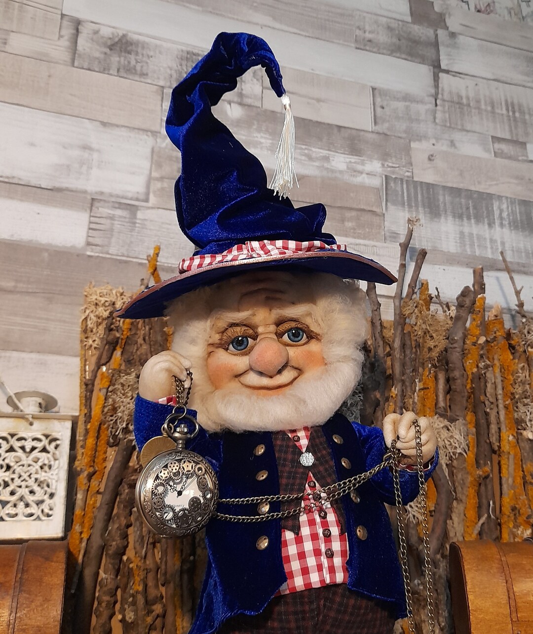 Gnome With a Clock Handmade Textile Doll OOAK Art Doll Funny Gnome ...