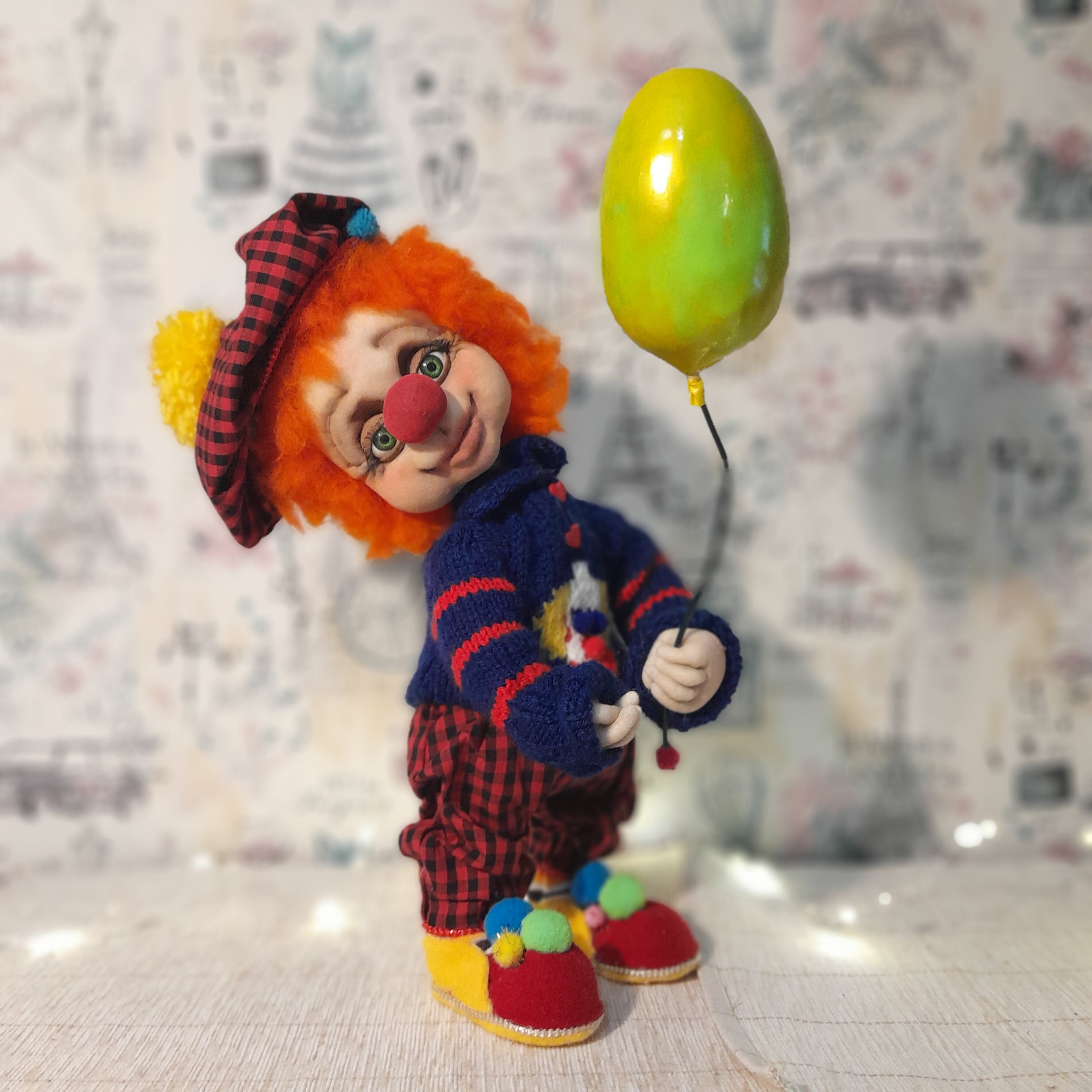 SOLD Clown Doll, Balloon Clown, Red Clown, Beret Clown, Clown Hat ...