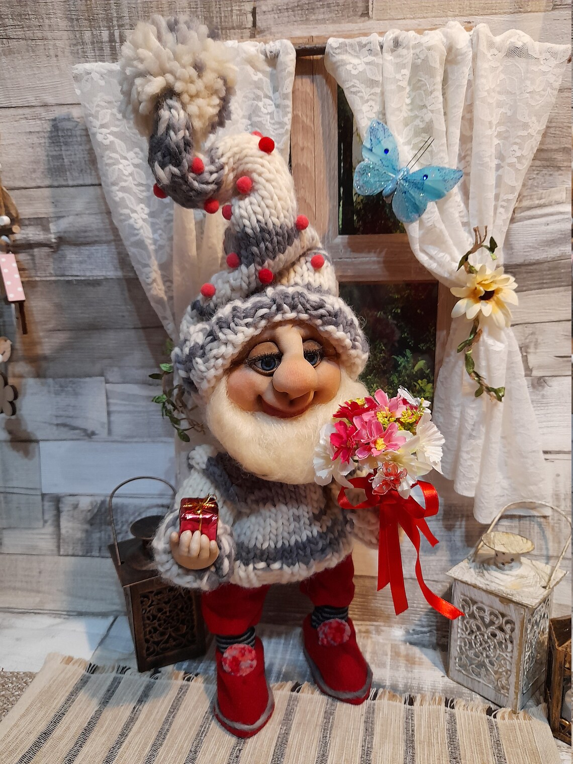 Sold. Gnome With a Gift for Her Fairy Doll Gnome Doll Textile - Etsy