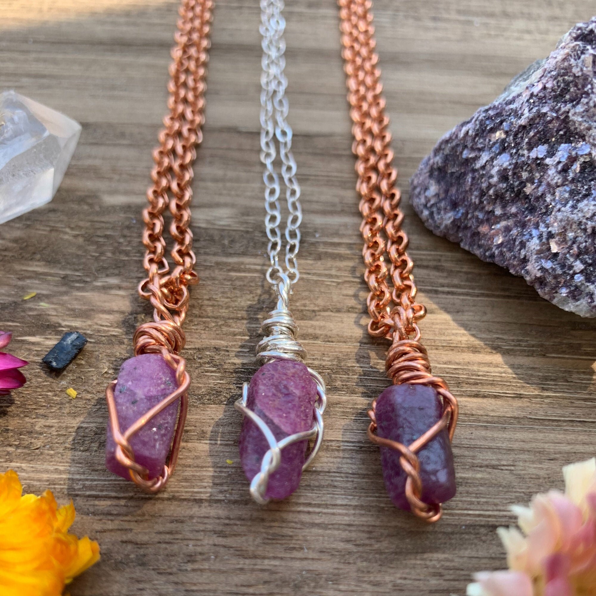 Raw Ruby Crystal Necklace, July Birthstone, Necklace for Passion ...