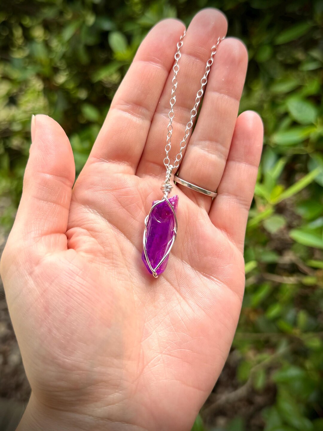 Purple Aura Quartz Crystal Necklace, Iridescent Purple Quartz Pendant ...