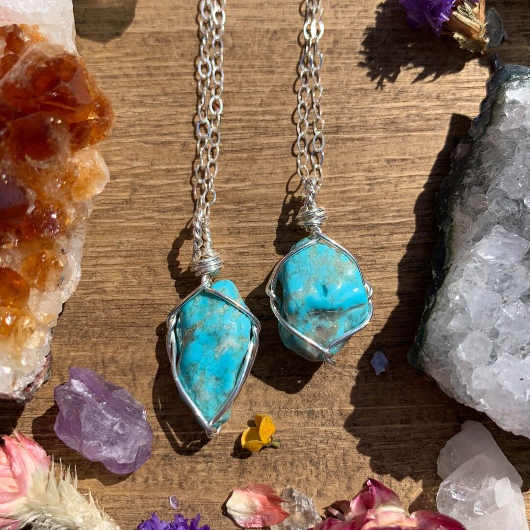 Raw Turquoise + Pyrite Crystal Necklace, December Birthstone, Handmade ...
