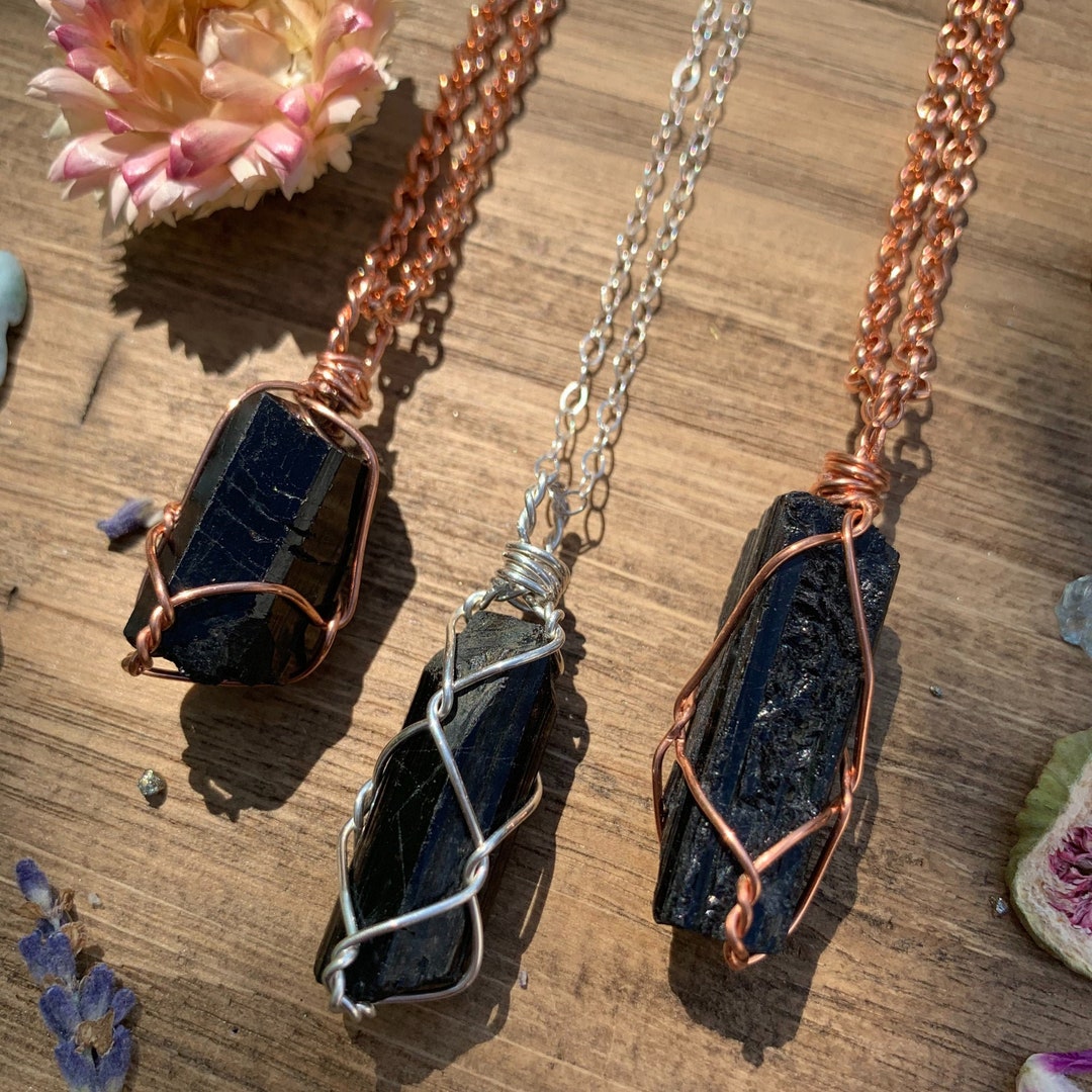 Long Black Tourmaline Pendant, High Quality Black Tourmaline, Medium ...