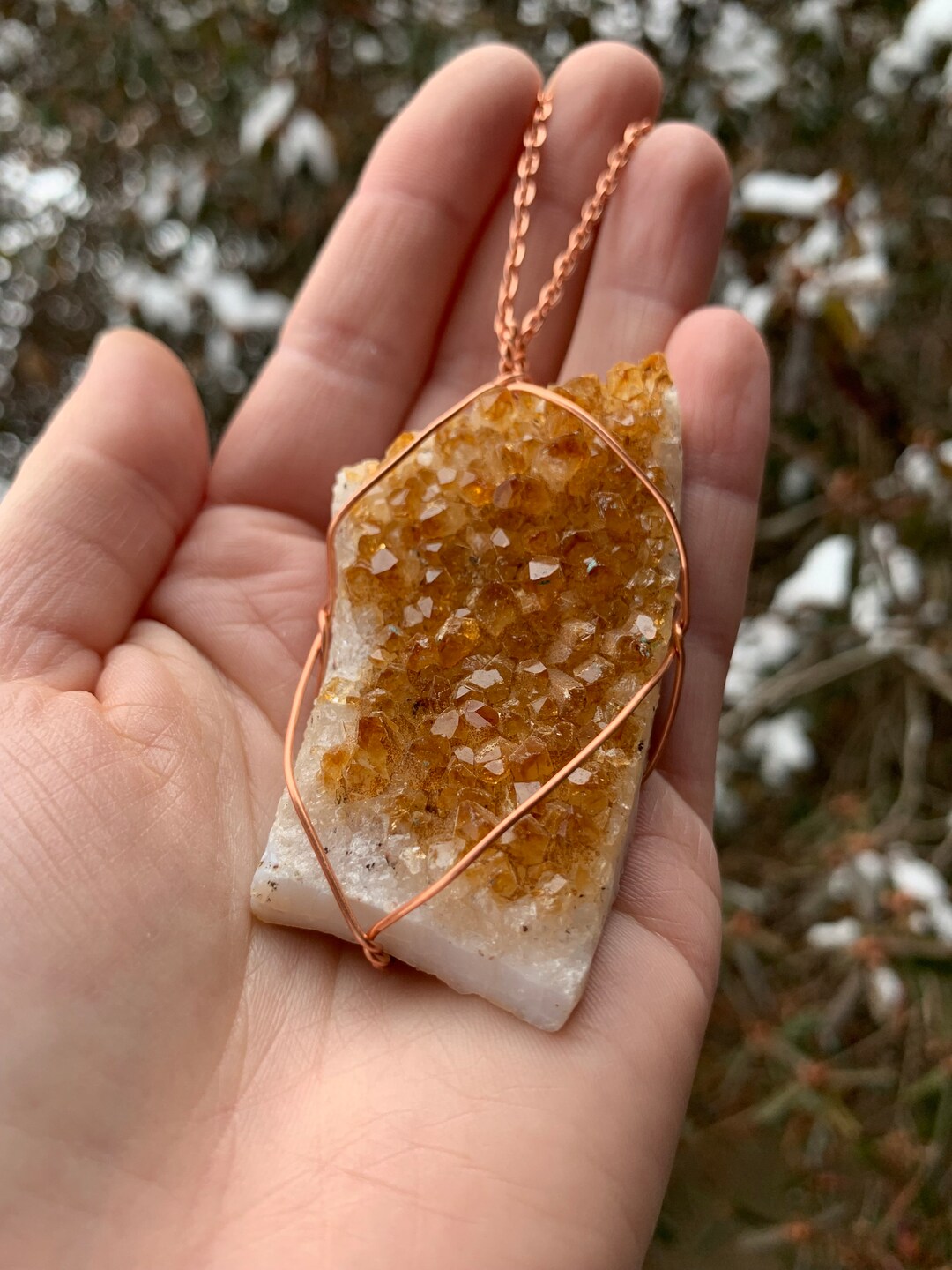 Citrine Crystal Geode Pendant, Large Citrine Necklace, Geode Pendant ...