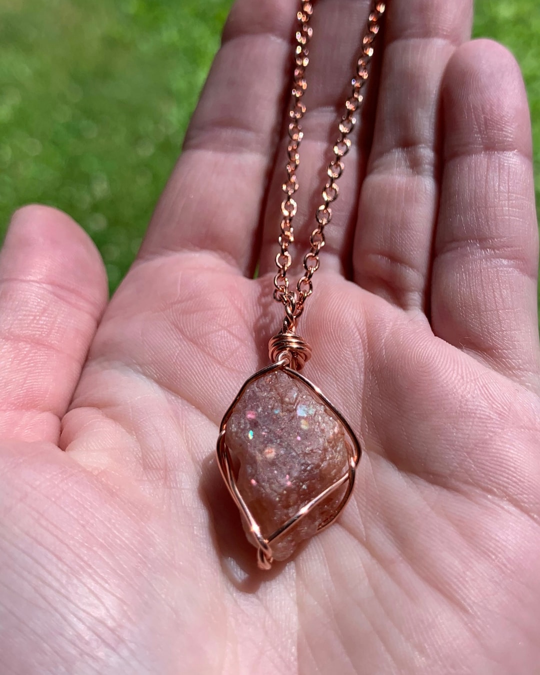 Raw Sunstone Crystal Pendant Necklace, Copper or Sterling Silver Chain ...