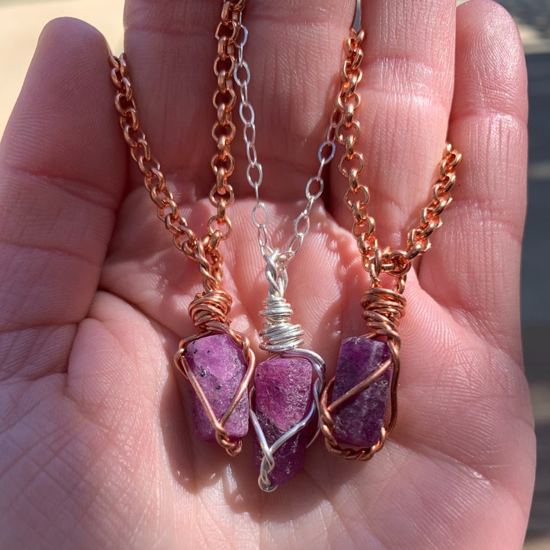 Raw Ruby Crystal Necklace, July Birthstone, Necklace for Passion ...