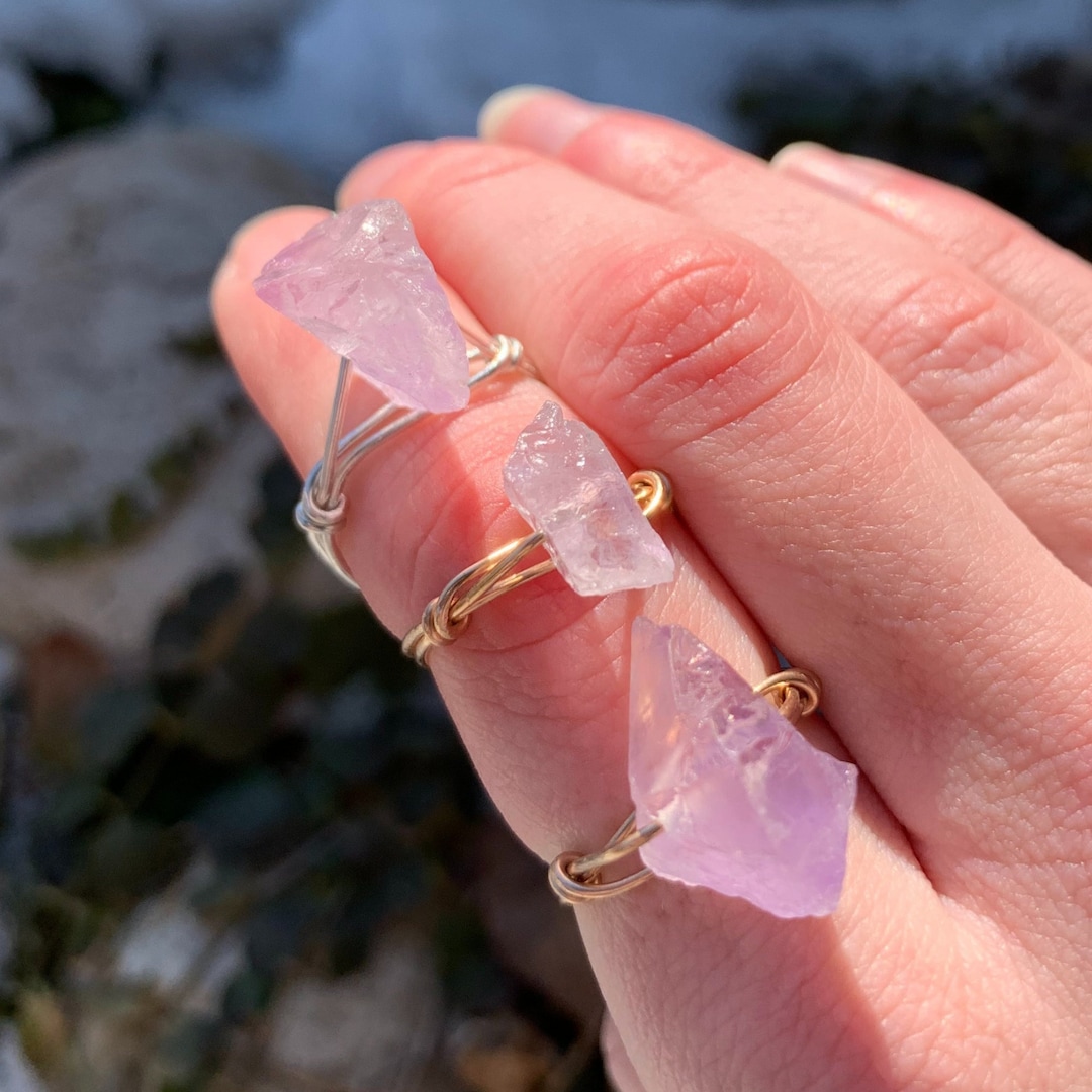 Light Amethyst Crystal Ring, Natural Raw Amethyst Chunk, Stackable Ring ...