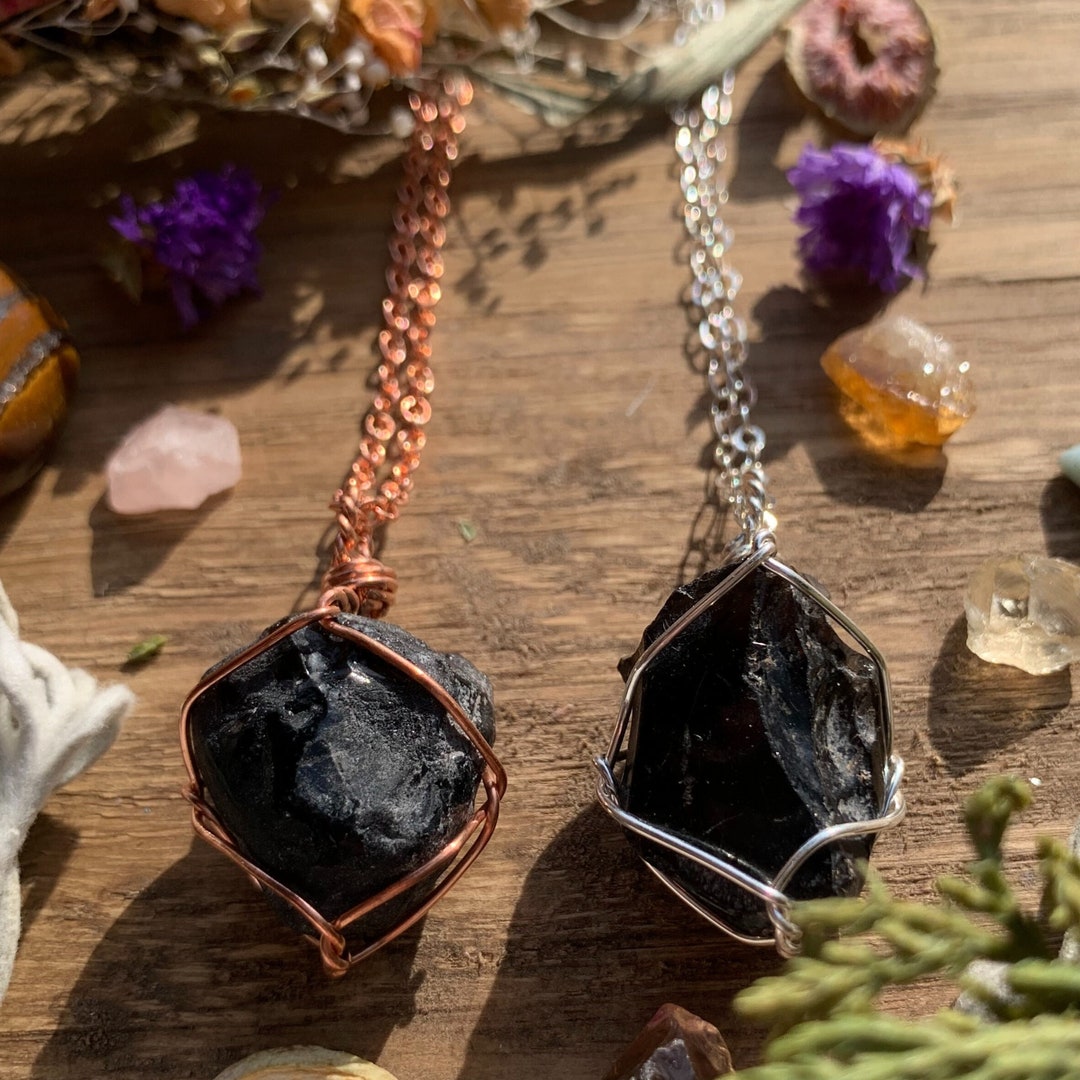 Apache Tears Crystal Necklace, Rough Apache Crystal, Black Crystal ...