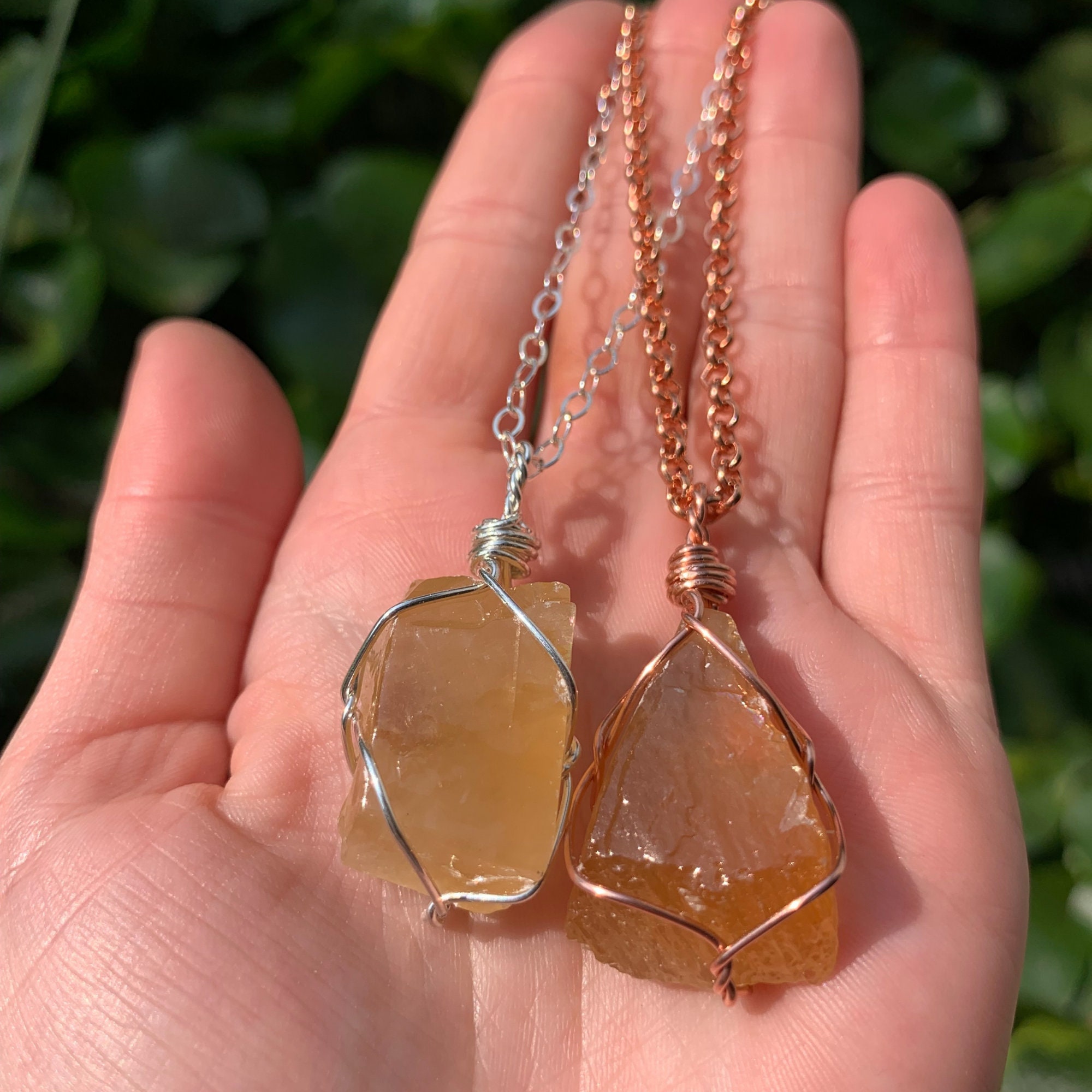 Honey Calcite Crystal Necklace Rough Honey Calcite Amplify | Etsy