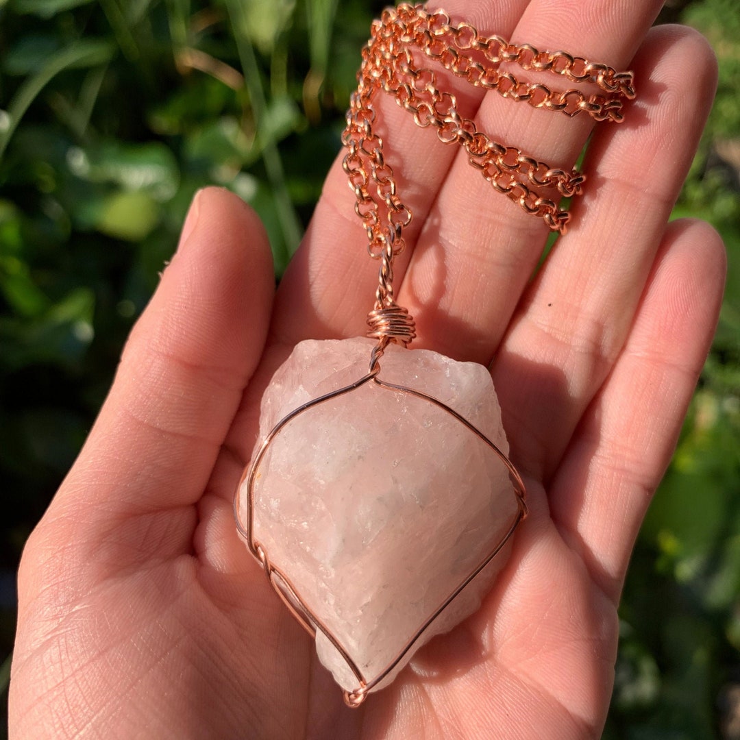 Large Rose Quartz Crystal Necklace, Stone of Love, Rose Quartz Stone ...