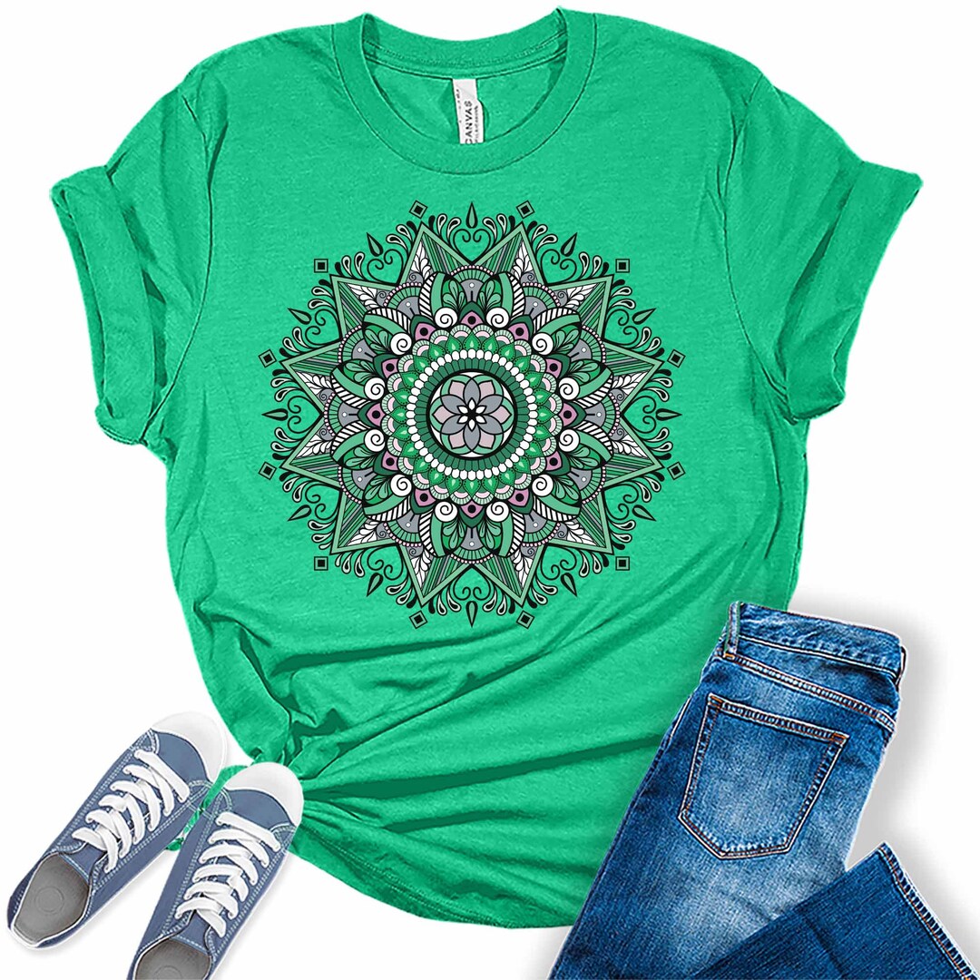 Trendy Summer Green Mandala Womens Graphic Tees, Cute Spring Shirt ...