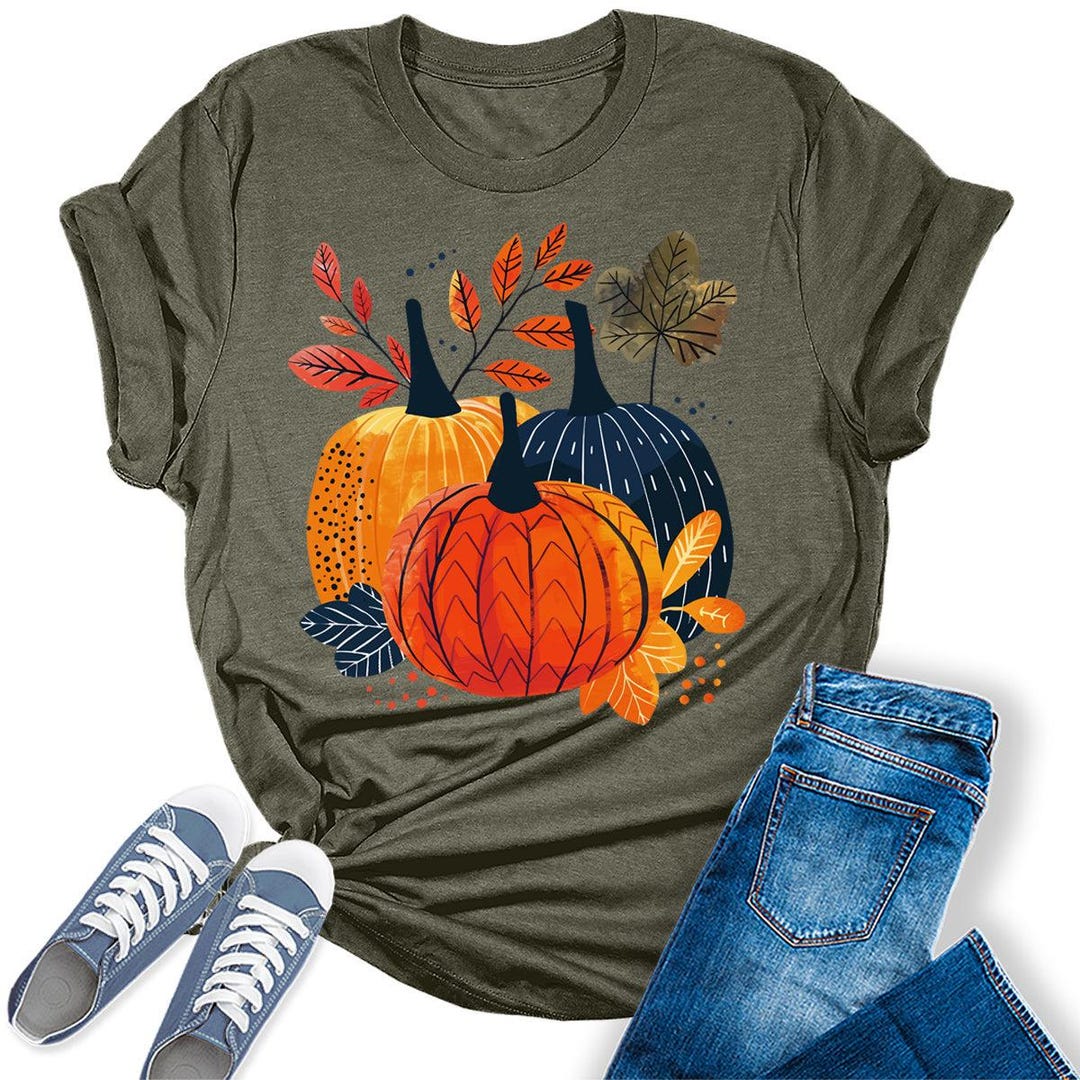 Women's Autumn Pumpkin Thanksgiving Graphic Tees, Gifts for Her, Fall ...