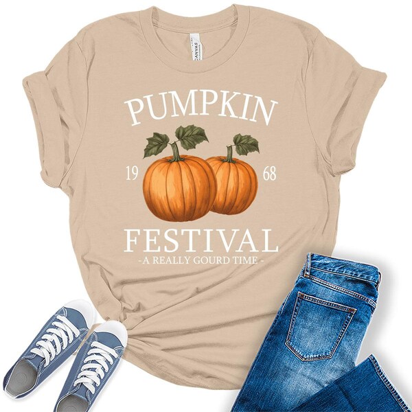 Women's Autumn Pumpkin Thanksgiving Graphic Tees, Gifts for Her, Fall ...