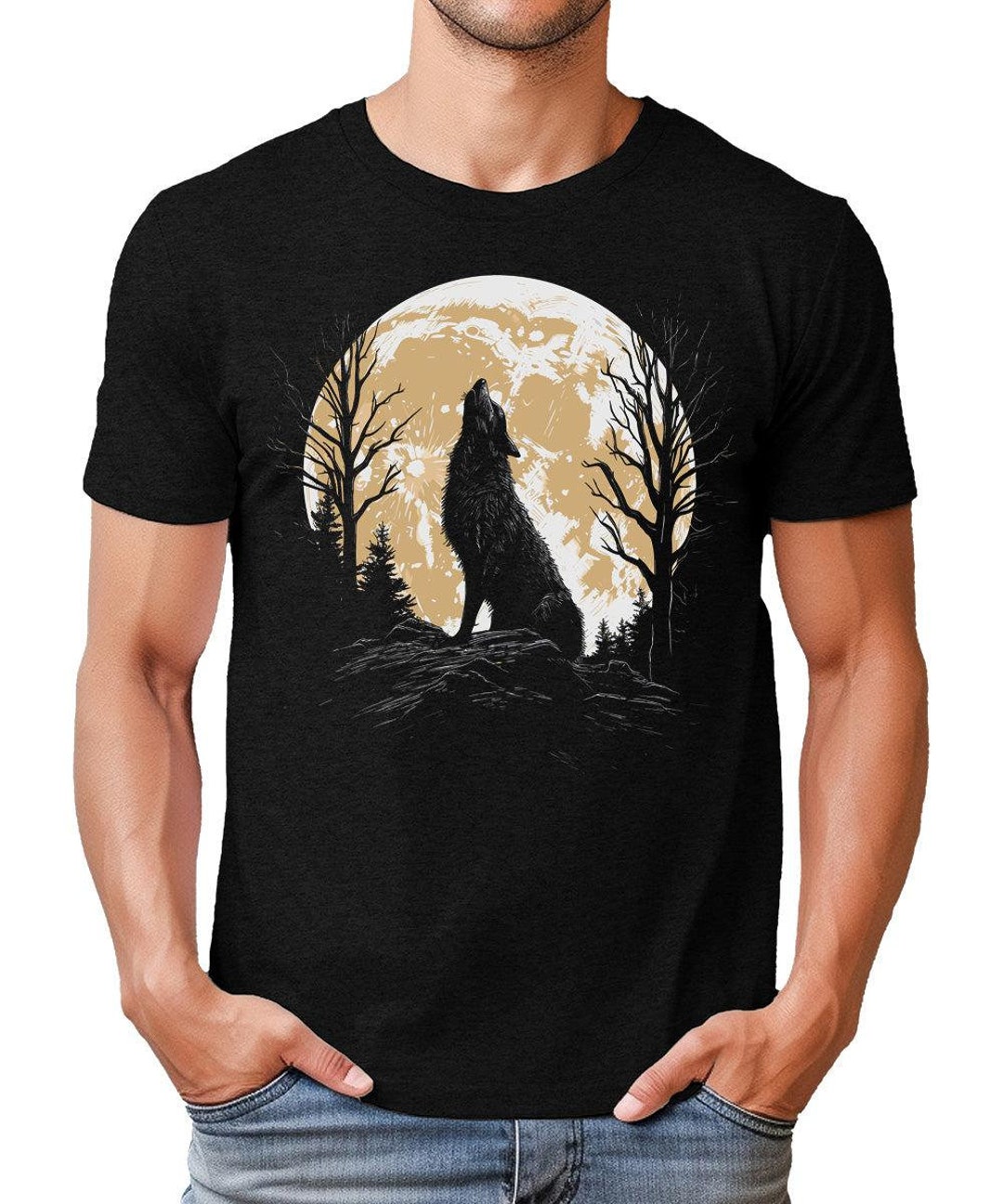 Mens Howling Wolf Shirt Graphic Tee Short Sleeve Fall Tshirt - Etsy
